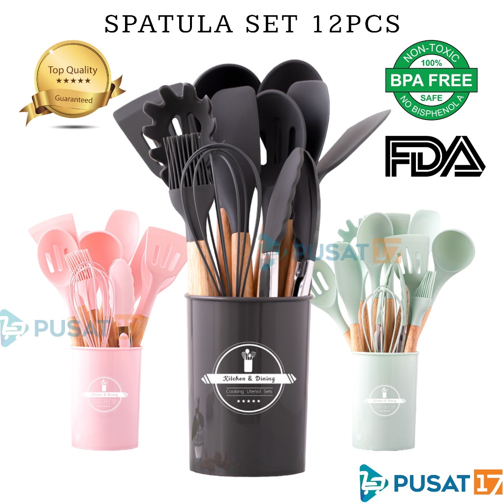Jual PUSAT17 SPATULA SILIKON SET 12PCS BPA FREE SILICONE SODET SUTIL ...