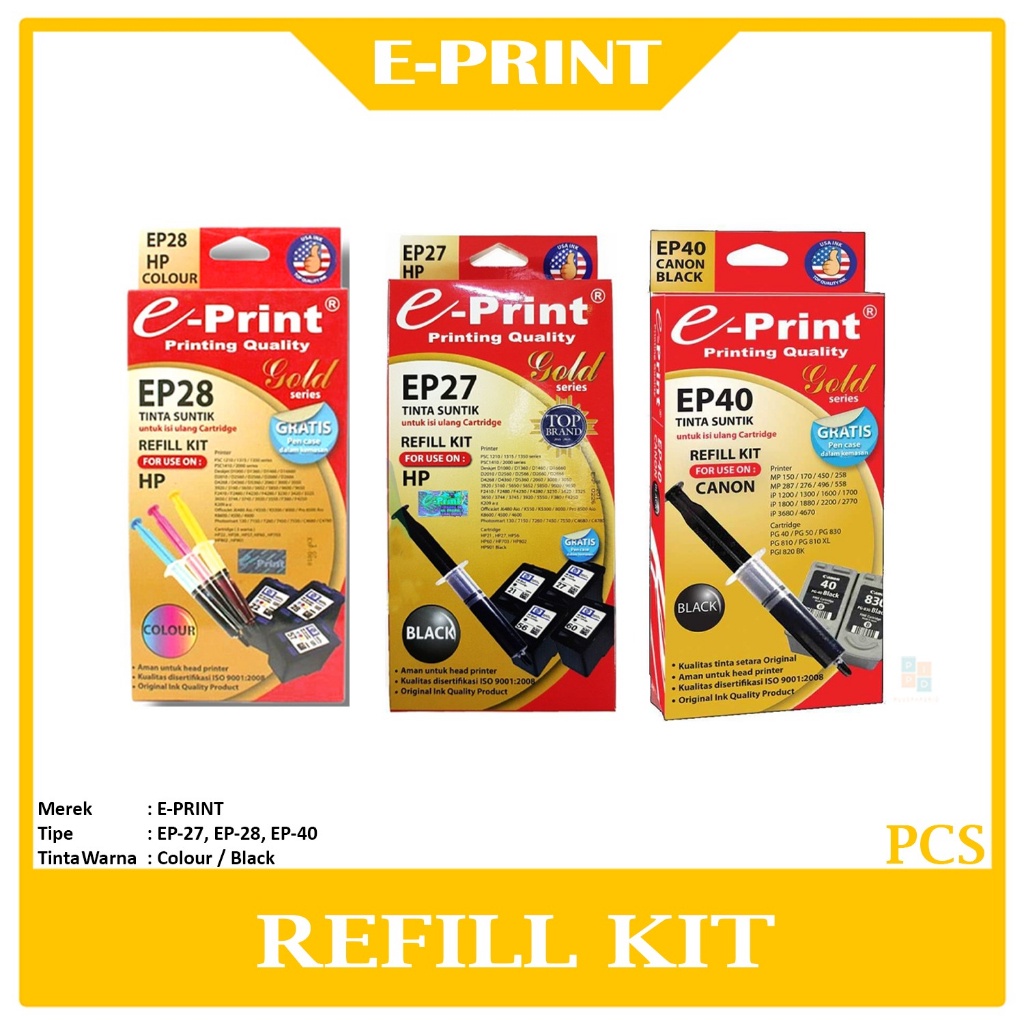 Jual E-PRINT - Tinta Refill Kit Gold Printer Epson Suntikan Black ...