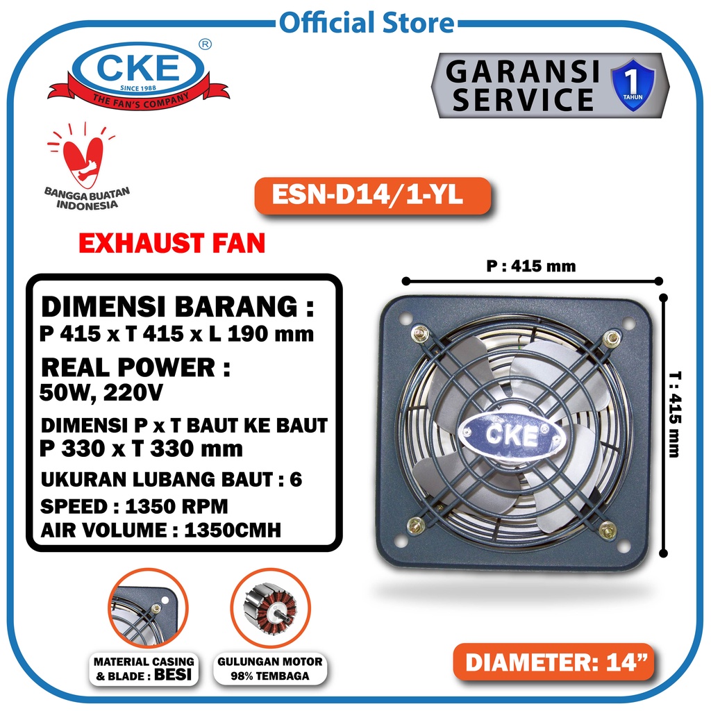 Jual Kipas dinding CKE kipas tembok 14 inch /exhaust fan hexos dinding ...