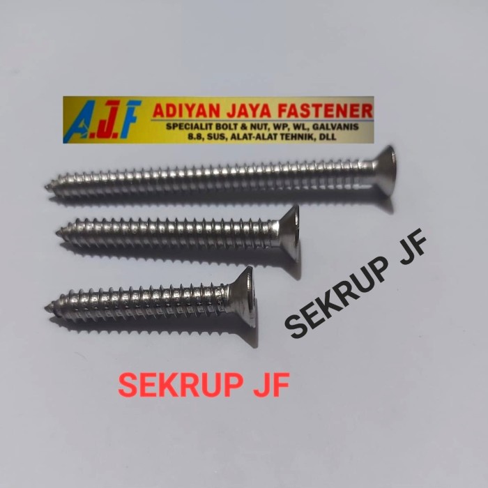 Jual TAPPING SEKRUP JF / TAPPING SCREW FLAT #10X2 INCHI STAINLESS STEEL 304 ( 50pcs ) | Shopee ...
