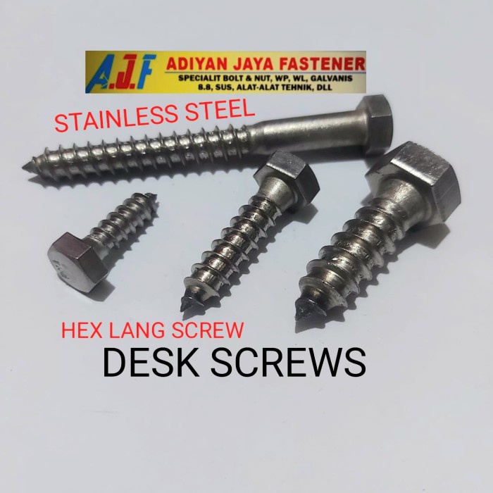 Jual LANG SCREW / DESK CREW 1/4X3 INCHI T.10 SS 304 | Shopee Indonesia