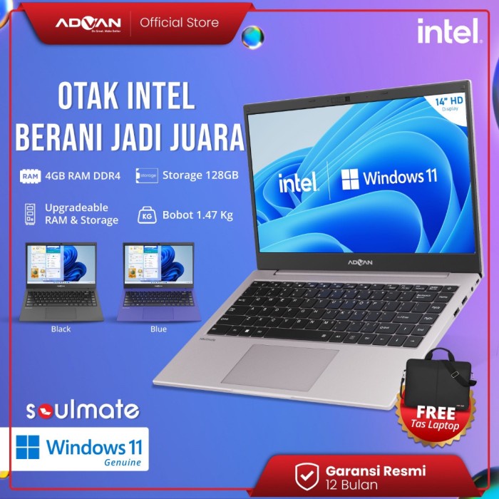 Jual ADVAN Notebook Laptop Soulmate Celeron N4020 4GB/128GB 14" HD ...