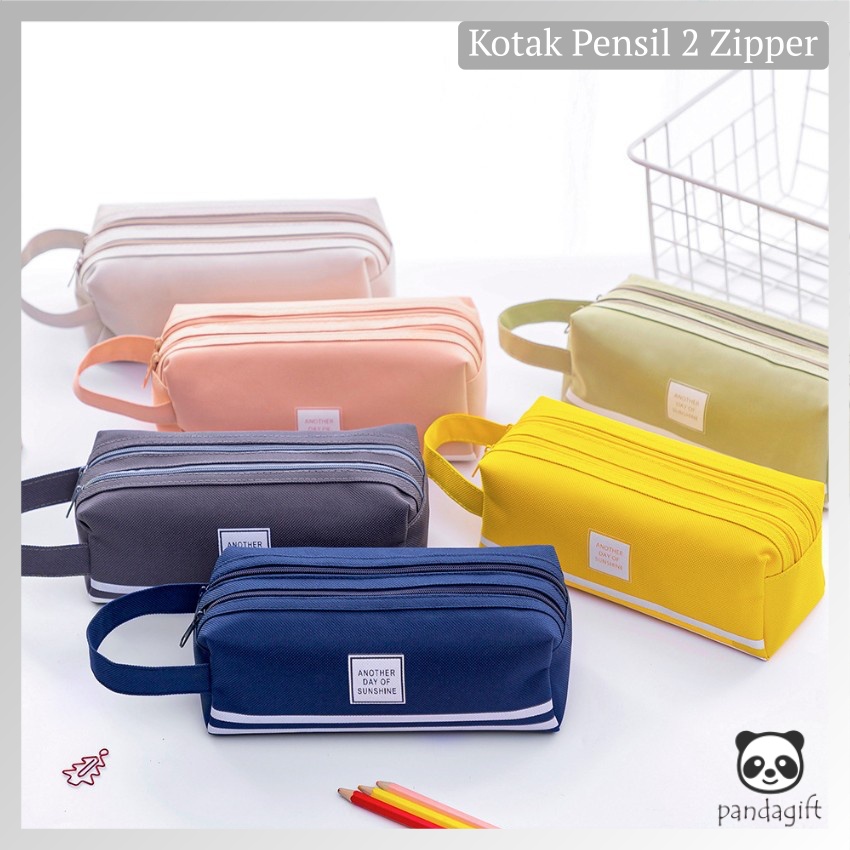 Jual Kotak Pensil Besar Double Zipper Warna Pastel Dua Resleting Dual ...