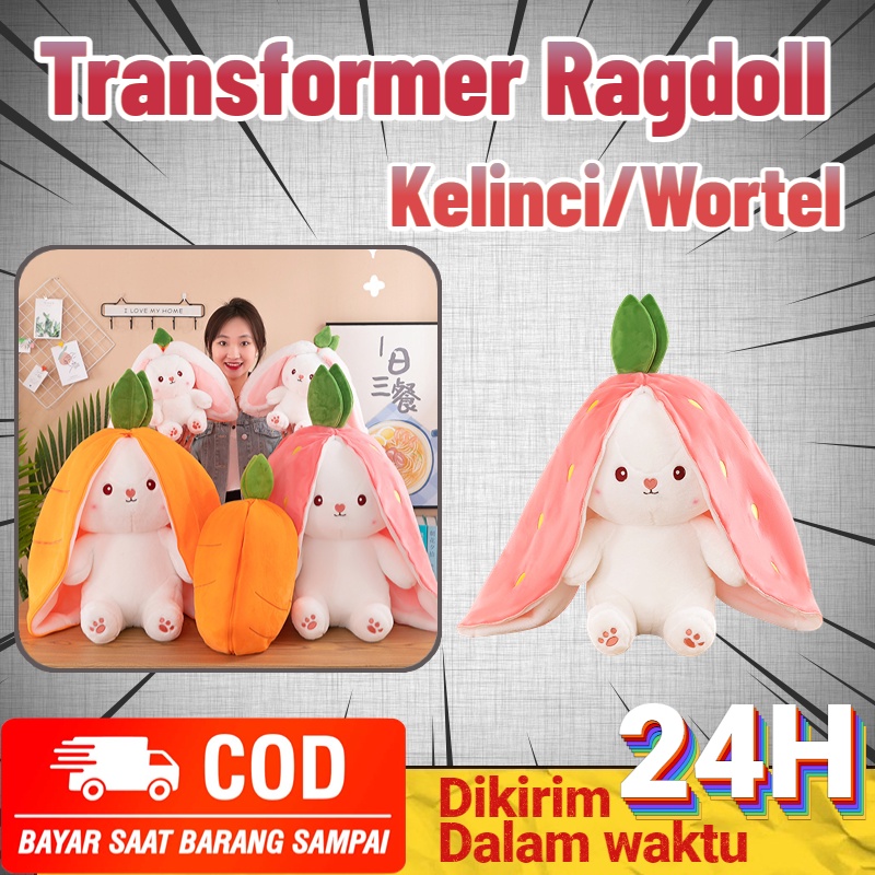 Jual 18/25cm Boneka Kelinci Strawberry flip reversible Lucu Kartun ...