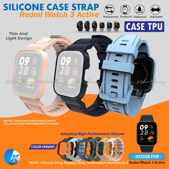 Jual Silicone Rubber Strap with Bumper Case Cover for Redmi Watch 3 ...