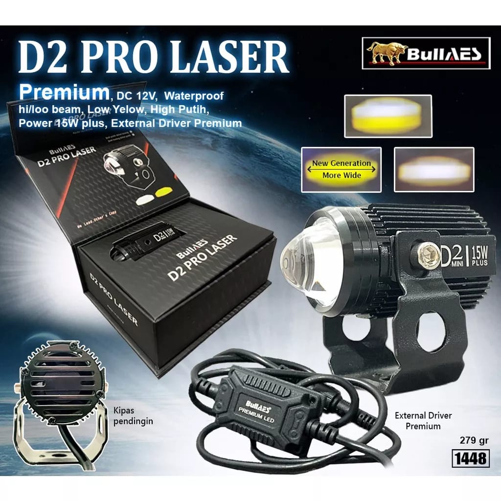 Jual LED D2 PRO LASER AES 15W 20W BULLAES Lampu Tembak Laser Hi Low ...