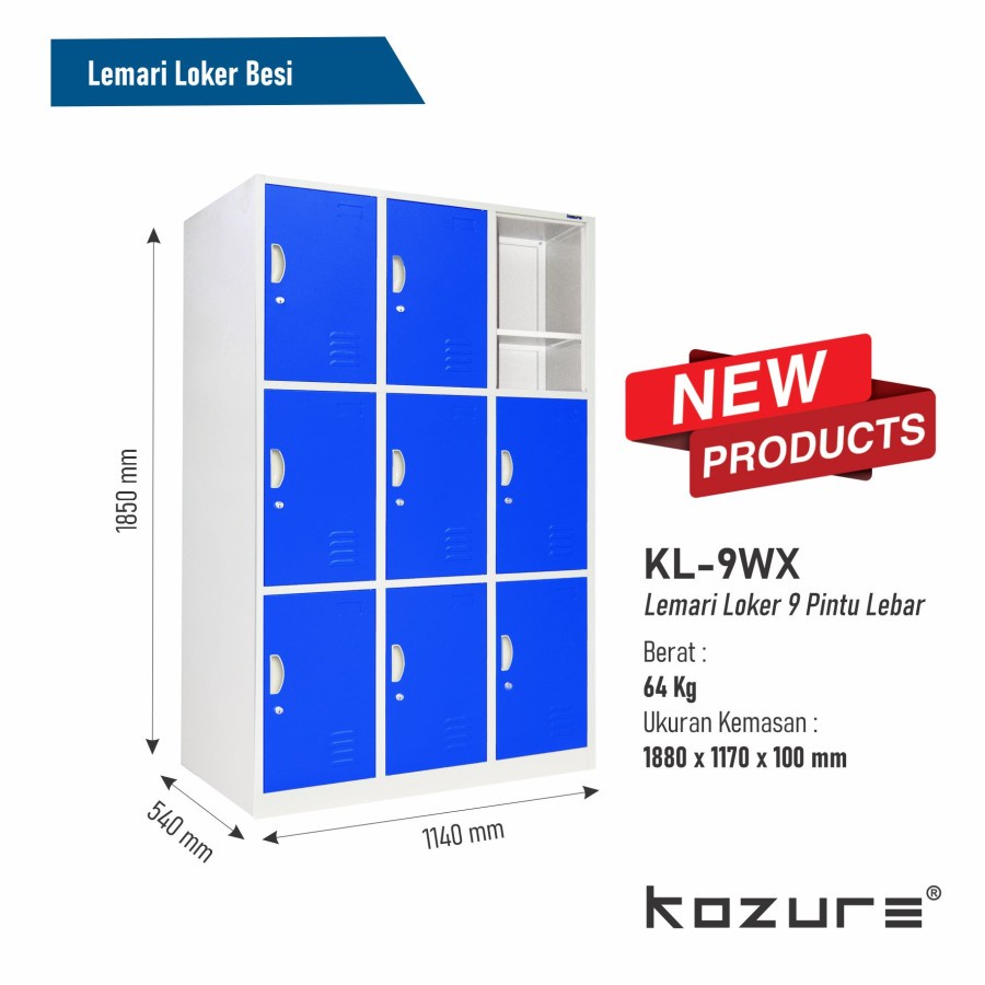 Jual Lemari Loker Besi Kozure KL-9WX Locker 9 Pintu KOZURE KL9WX ...