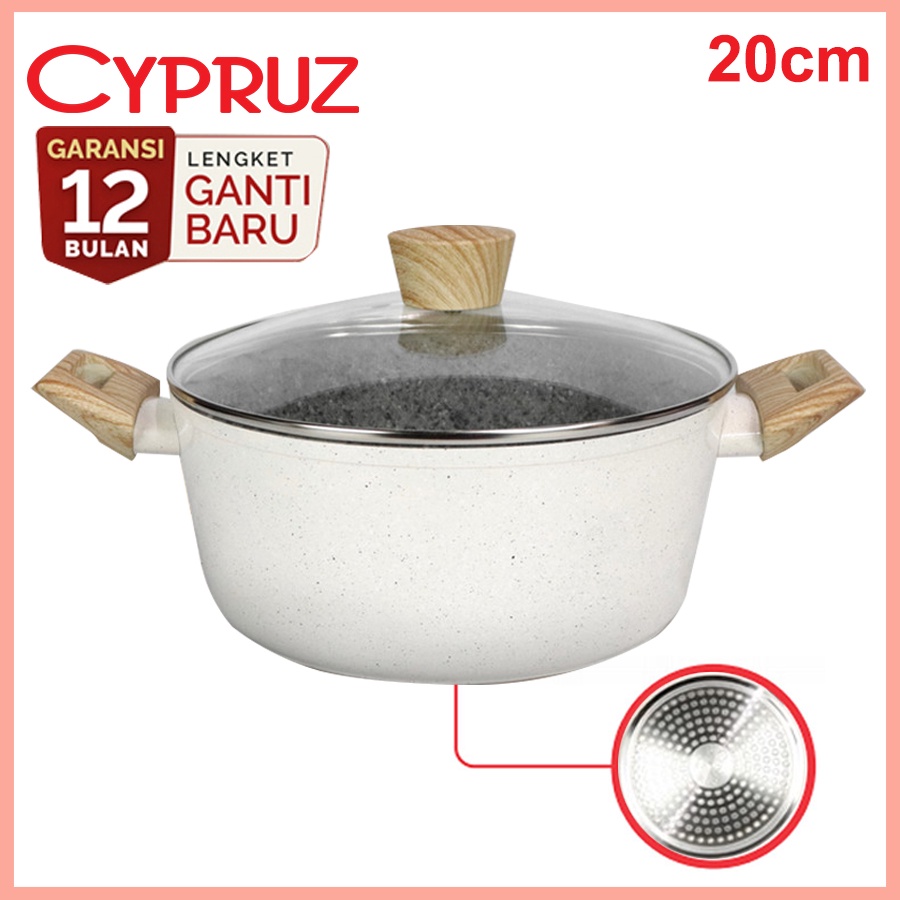 Jual Cypruz Cookware Panci Induksi Pan White Granite + Tutup 20 cm PI ...