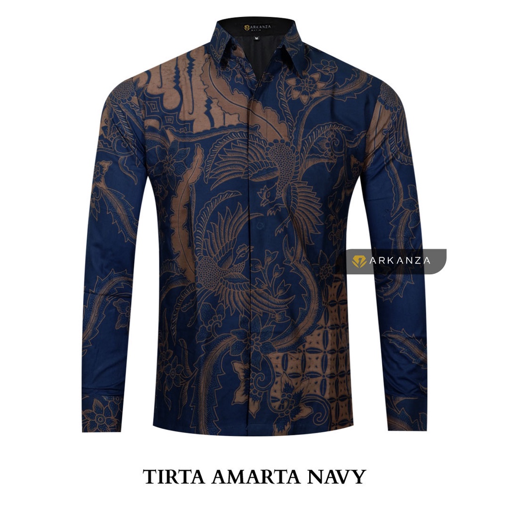 Jual BATIK ARKANZA Motif TIRTA AMARTA NAVY Hem Atasan Kemeja Baju Batik Pria Cowok Laki Laki ...