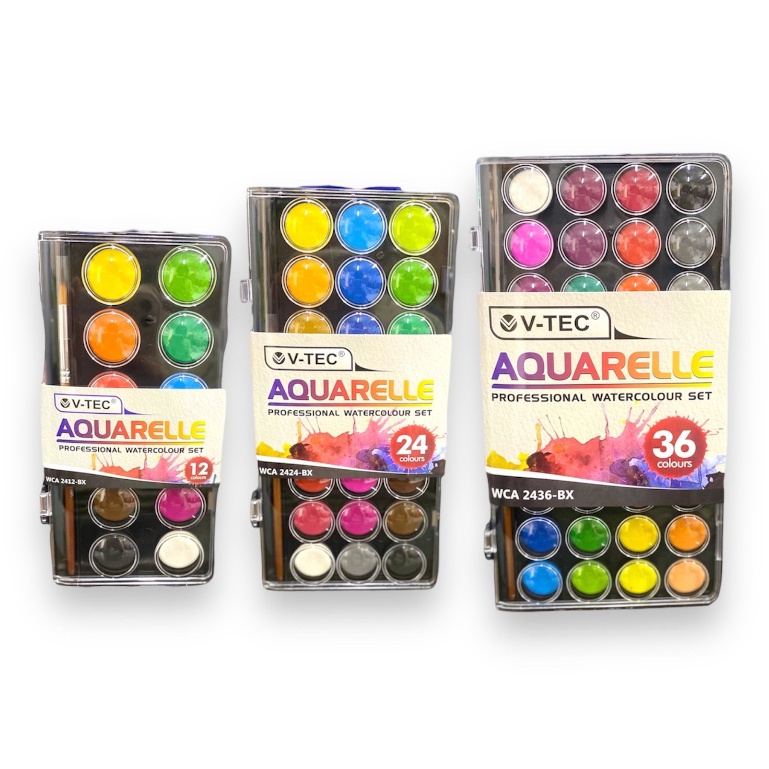 Jual Aquarelle Watercolor V-Tec Cake 12 24 36 Color Cat Air Alat Mewarnai Lukis Vtec Watercolour ...