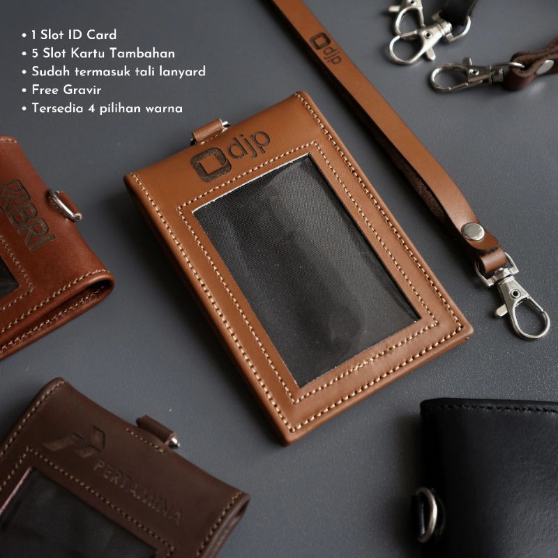 Jual ID Card Holder Custom Name Tag Kulit ID Card Holder Magnet Saku ...