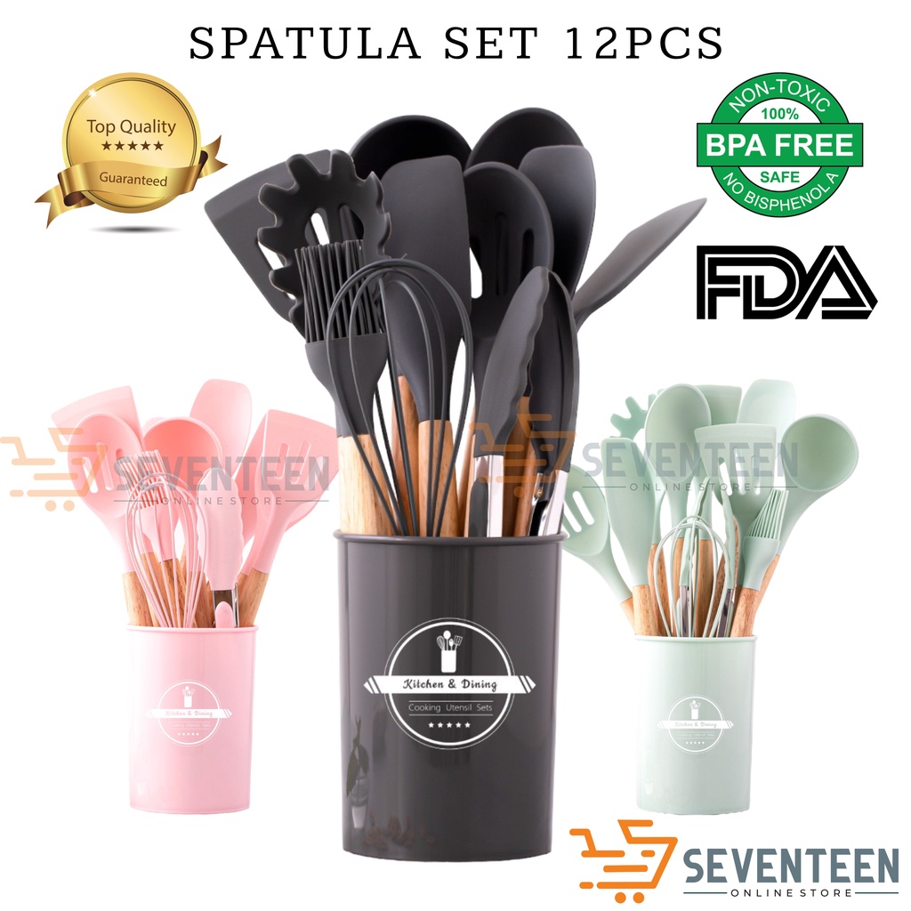Jual SEVENTEEN SPATULA SILICONE UTENSIL SET 12 PCS DENGAN WADAH 12 IN 1 ...