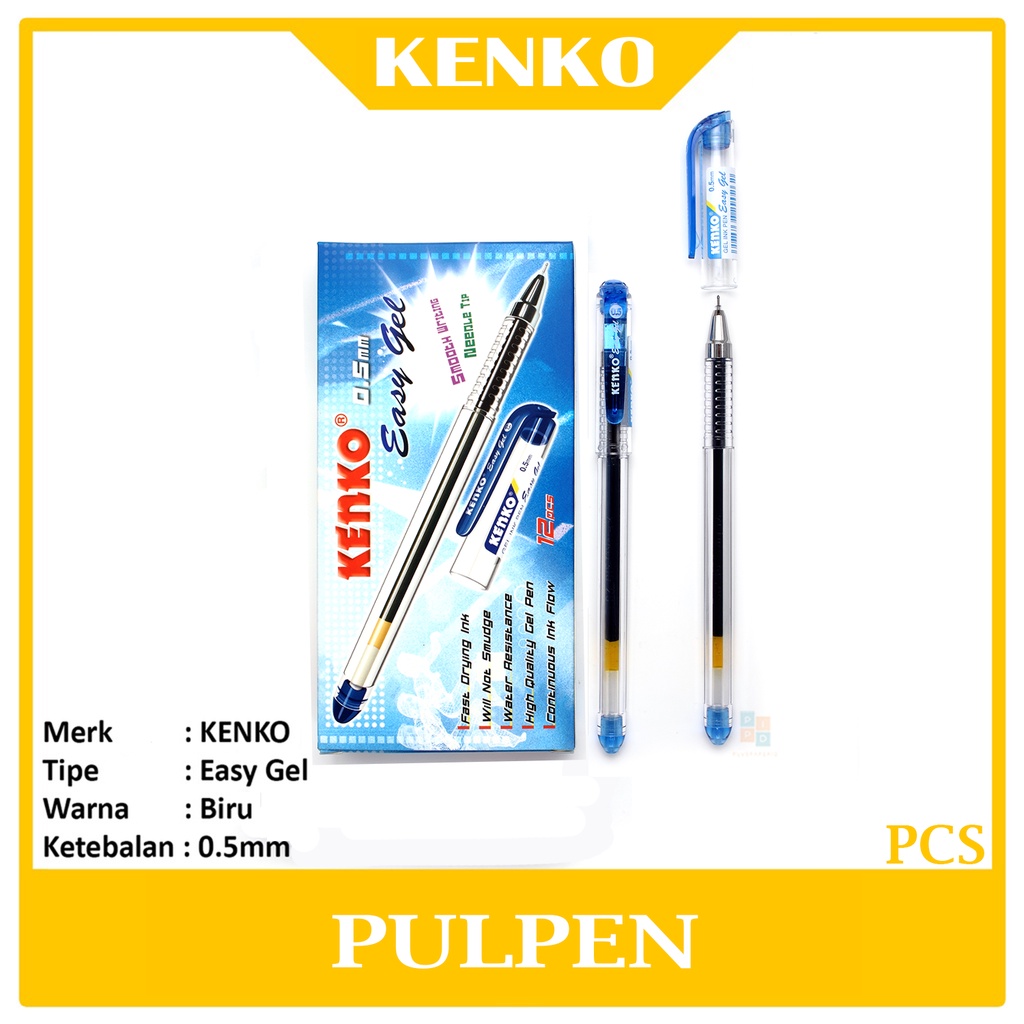 Jual KENKO - Pulpen Pen Gel Easy Gel 0.5 mm Biru - Pcs | Shopee Indonesia