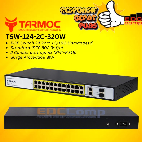 Jual Tarmoc TSW-124-2C-320W Switch POE HUB CCTV IP CAMERA 24 PORT 10/ ...