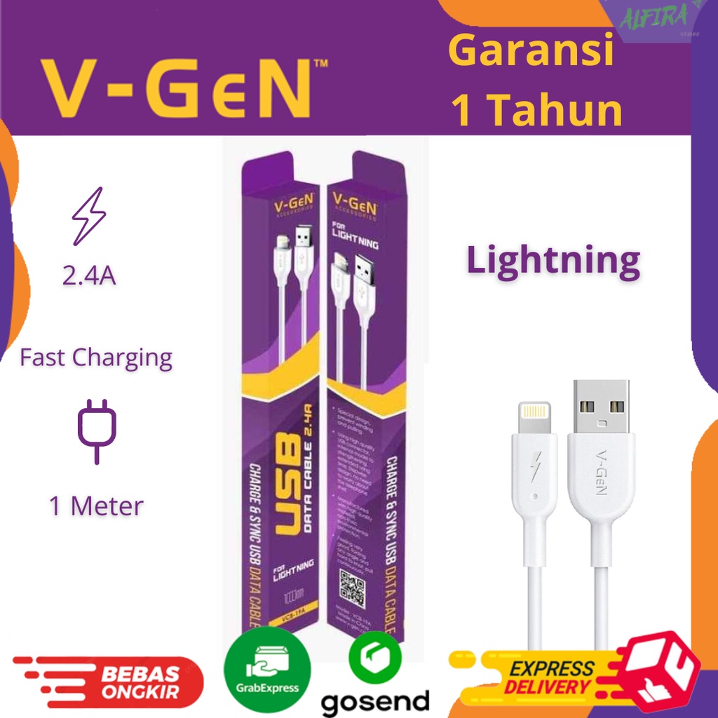Jual VGEN Kabel Data V-Gen Lightning VCB-19A 2.4A 1 Meter Garansi 1 ...