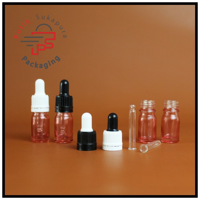 Jual botol kaca pipet 5ml pink/botol serum 5ml/botol tetes 5ml/ring ...