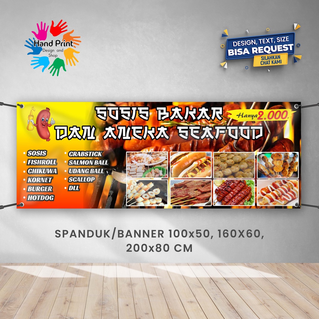 Jual Spanduk Banner Jajanan Seafood Snack Sosis Bakar E Gratis Memesan ...