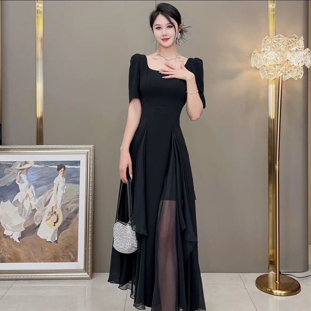 Jual FAN Dress Pesta Hitam Mewah Elegan/Dress Hitam Korea/Long Dress ...