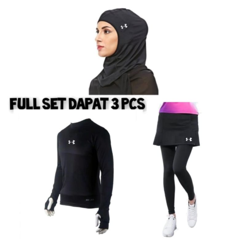 Jual STELAN OLAHRAGA MUSLIM WANITA ROK LEGGING BAJU MANSET LENGAN PANJANG DAN JILBAB OLAHRAGA ...