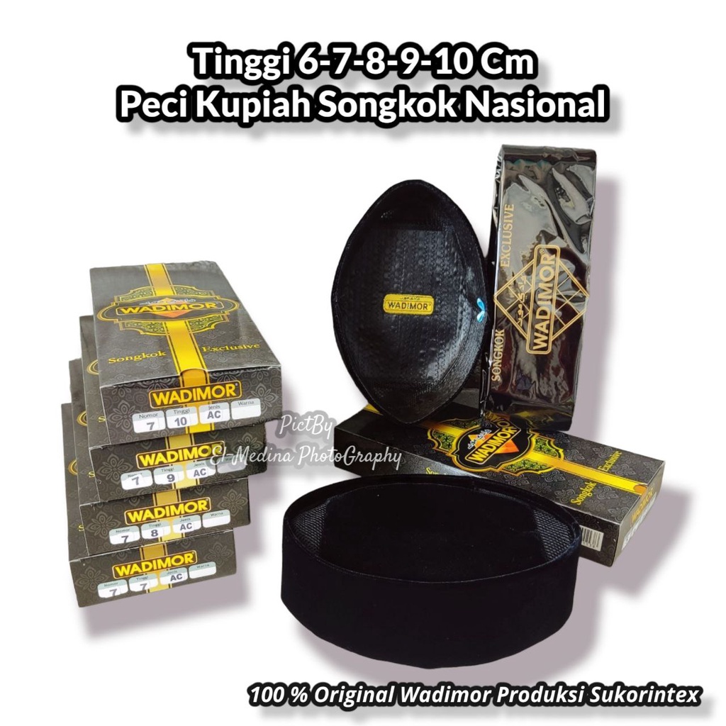 Jual Peci Hitam Songkok Nasional Wadimor Dewasa Tinggi 6-7-8-9-10cm Kopiah Polos AC Beludru ...