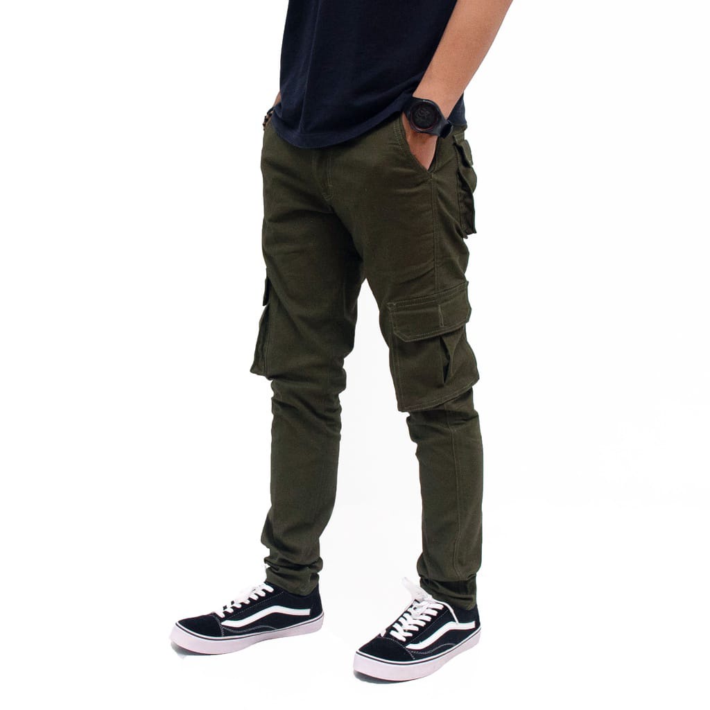 Jual PROMO BESAR Celana Cargo Panjang Pria Original Jumbo Slimfit Army ...