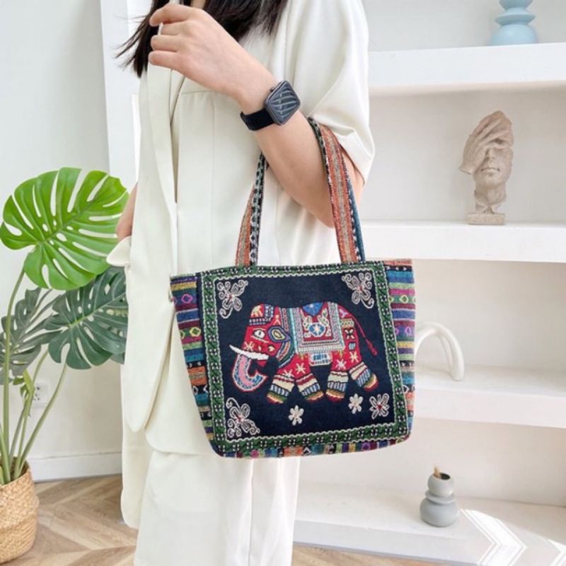 Jual tas bangkok gajah owl kanvas wanita murah etnik /Tas thailand hand ...