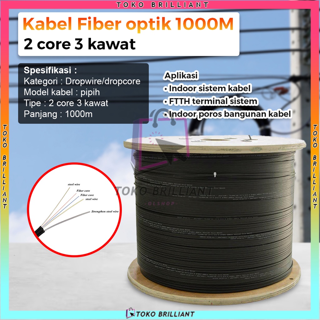 Jual Kabel FO 1000 Meter / Dropcore 2 Core 3 Seling Drop Cable | Shopee ...
