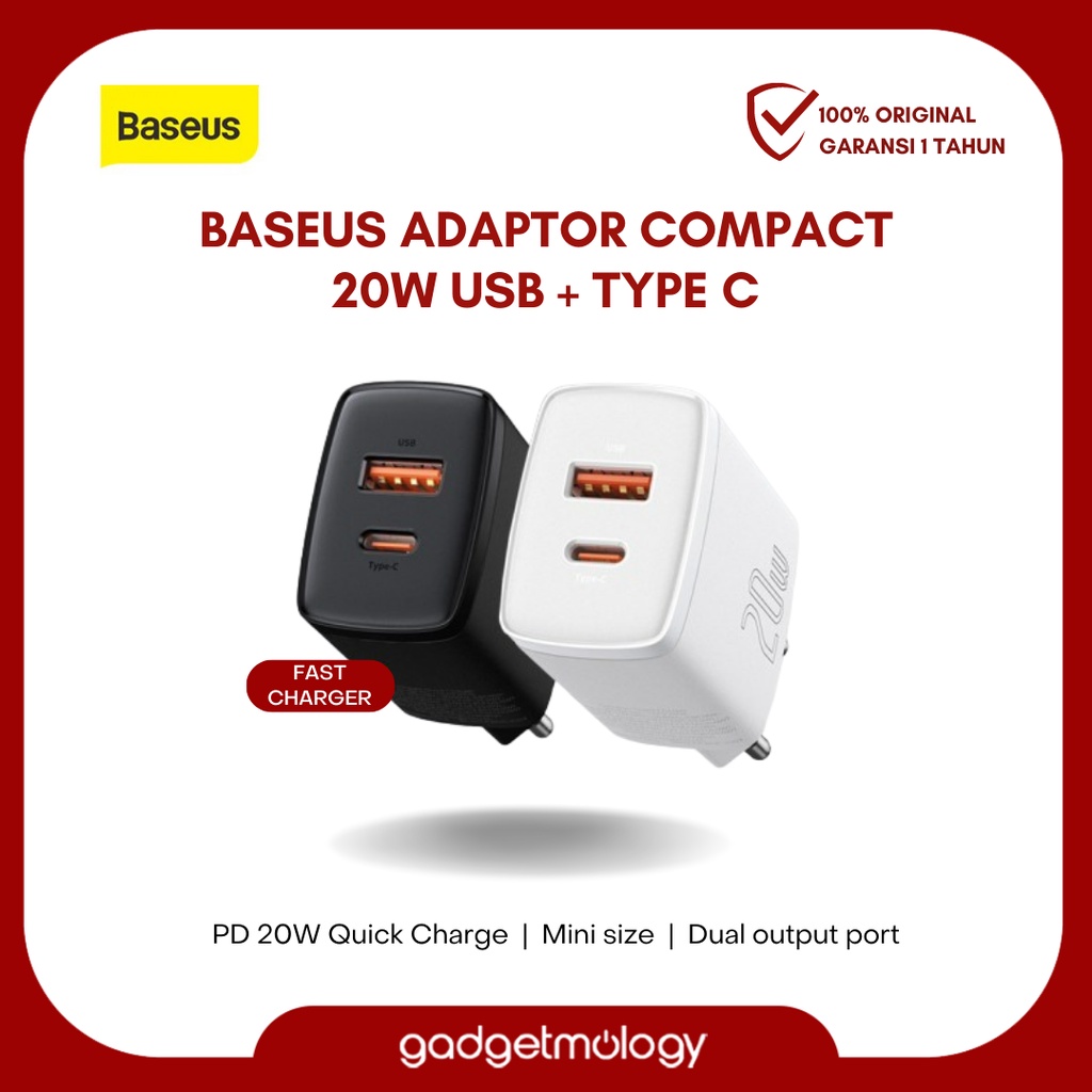 Jual Baseus Adaptor 20W Compact Quick / Fast Charge Dual Port USB ...