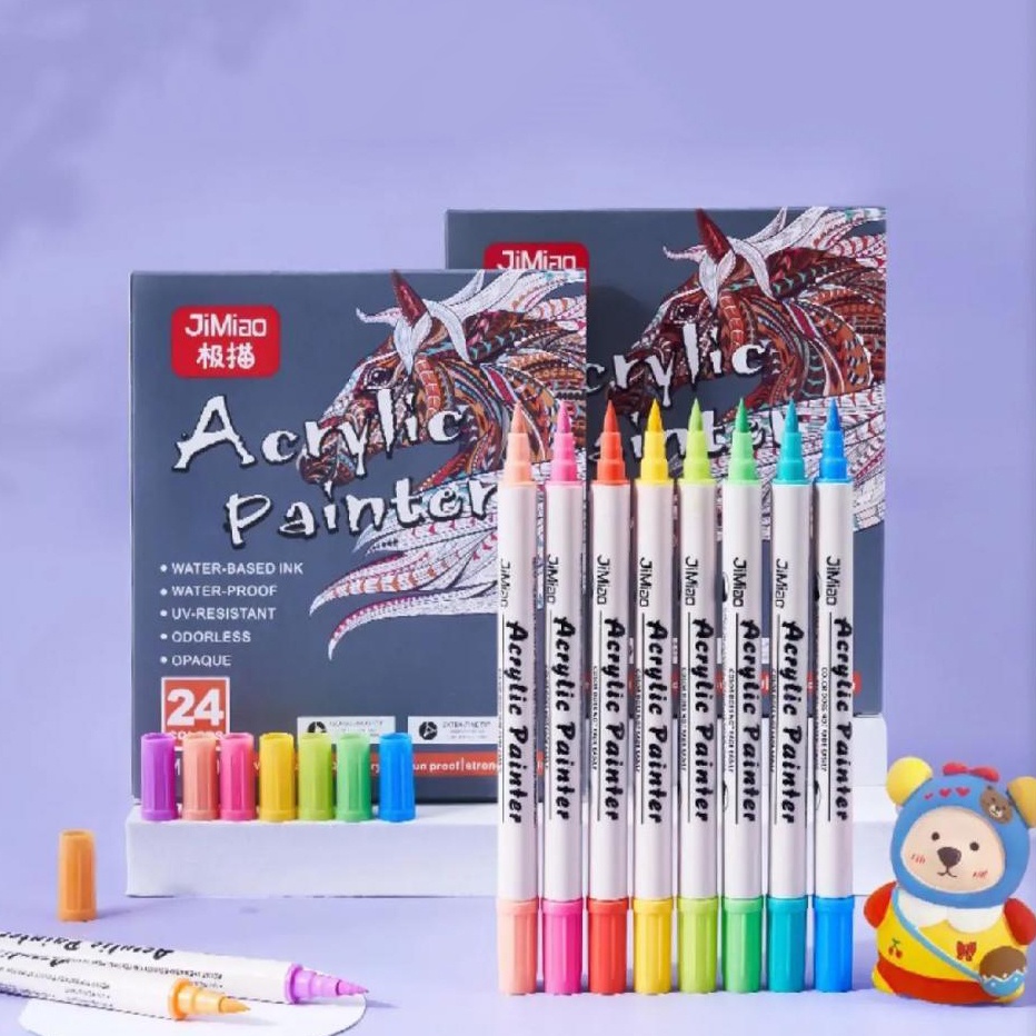 Jual 1 SET 12 & 24 WARNA PEN ACRYLIC MARKER WATERPROOF SUMDGEPROOF ...