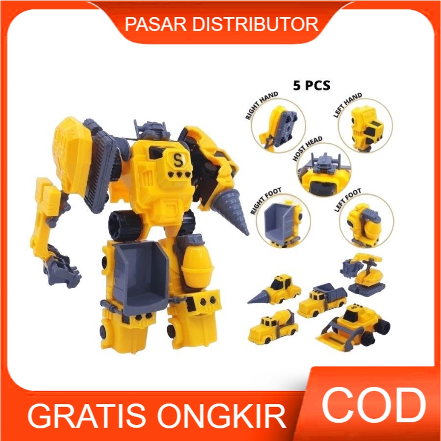 Jual Robot Transformers Builder Fire Fit Engineering 5 in 1 Deformation Mainan Anak | Shopee ...