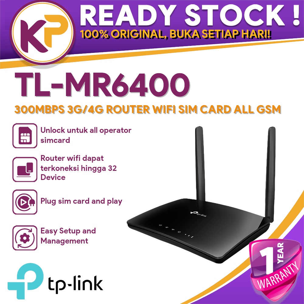 Jual TP-LINK TL-MR6400 300MBPS 3G/4G ROUTER WIFI SIM CARD ALL GSM RESMI ...