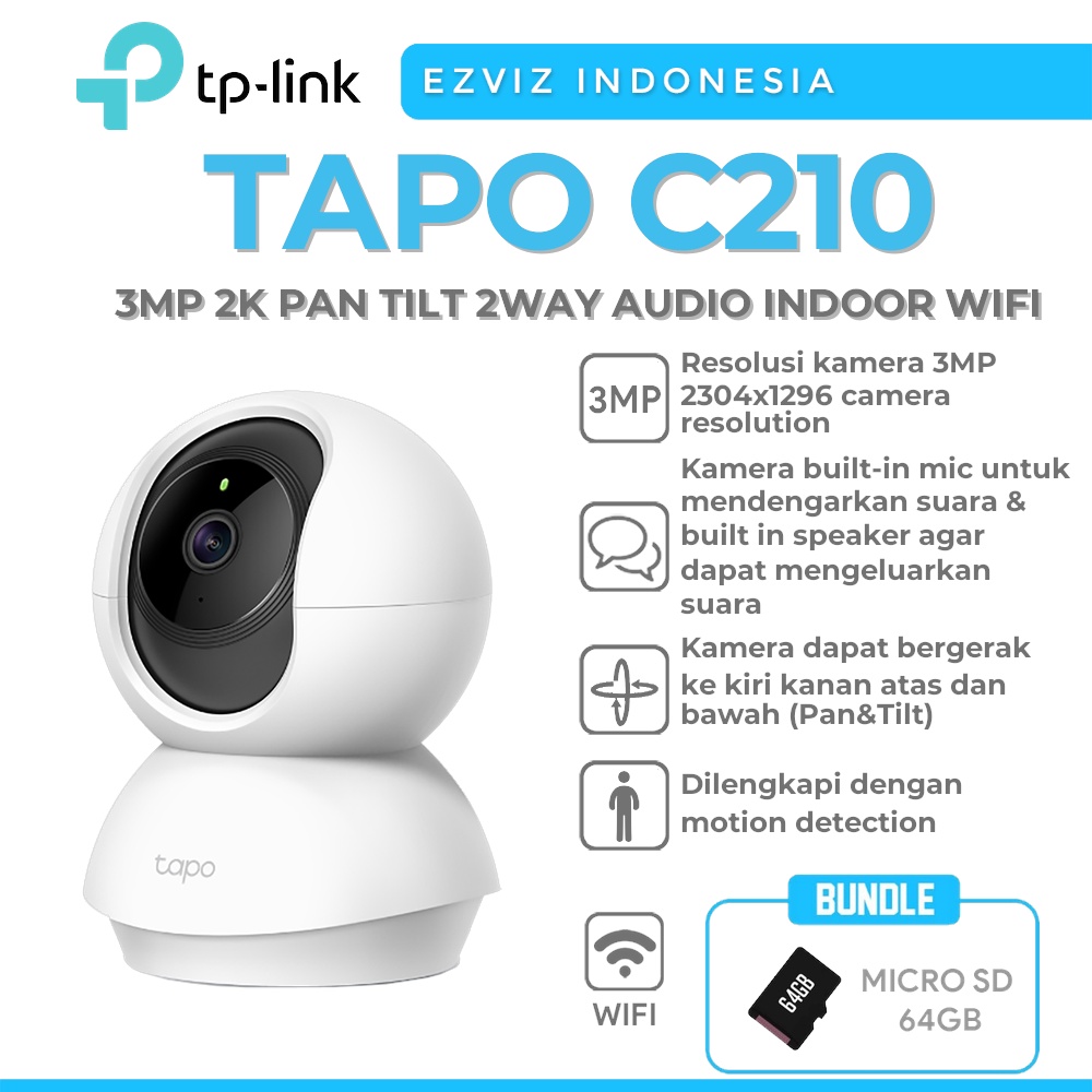 Jual TP-LINK TAPO C210 3MP 2K PAN TILT 2WAY AUDIO INDOOR WIFI CAMERA RESMI FREE MICRO SD 64GB ...