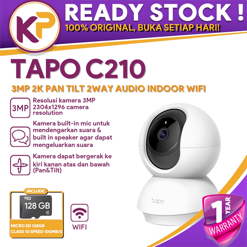 Jual TP-LINK TAPO C210 3MP 2K PAN TILT 2WAY AUDIO INDOOR WIFI CAMERA RESMI FREE MICRO SD 128GB ...