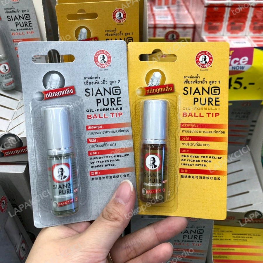 Jual siang pure oil roll on ball tip minyak angin thailand 3cc | Shopee ...