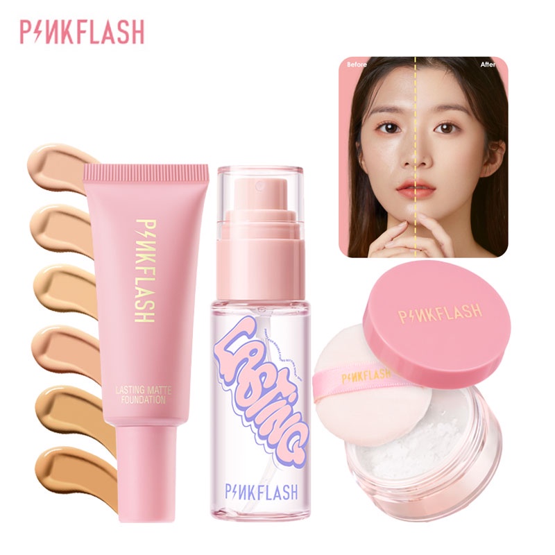 Jual PINKFLASH 3PCS/SET Face Makeup Set Matte Foundation+Pengontrol ...