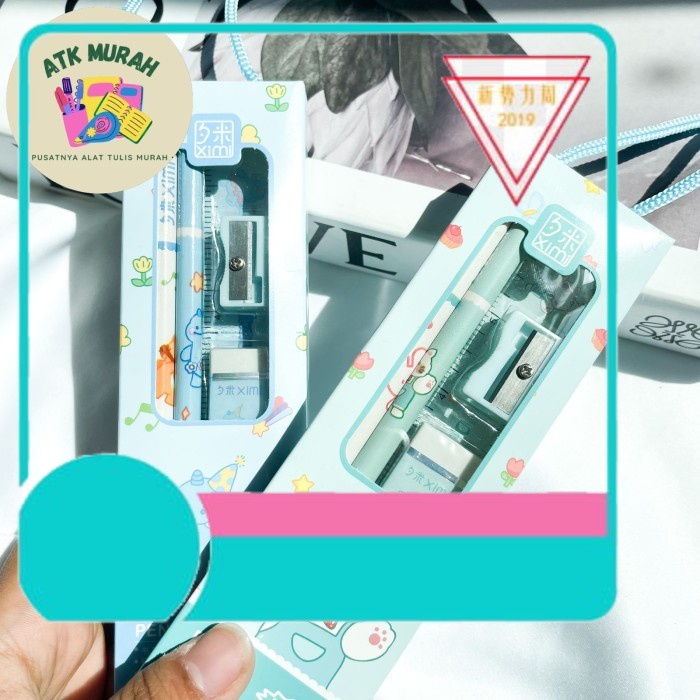 Jual paket XIMI alat tulis set 5 in 1 murah bertali terjangkau pensil ...