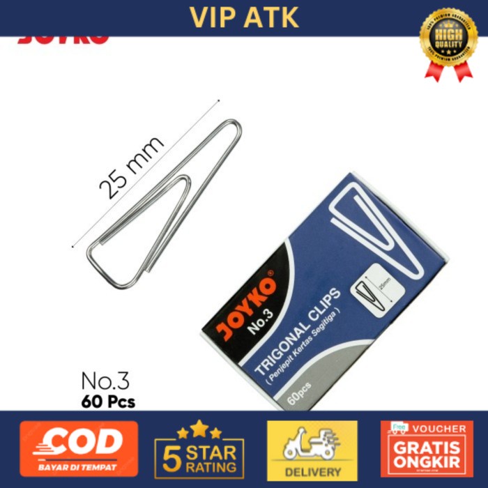 Jual Joyko Paper Clip Paperclip Trigonal No.1 No.3 / Klip Kertas Joyko ...