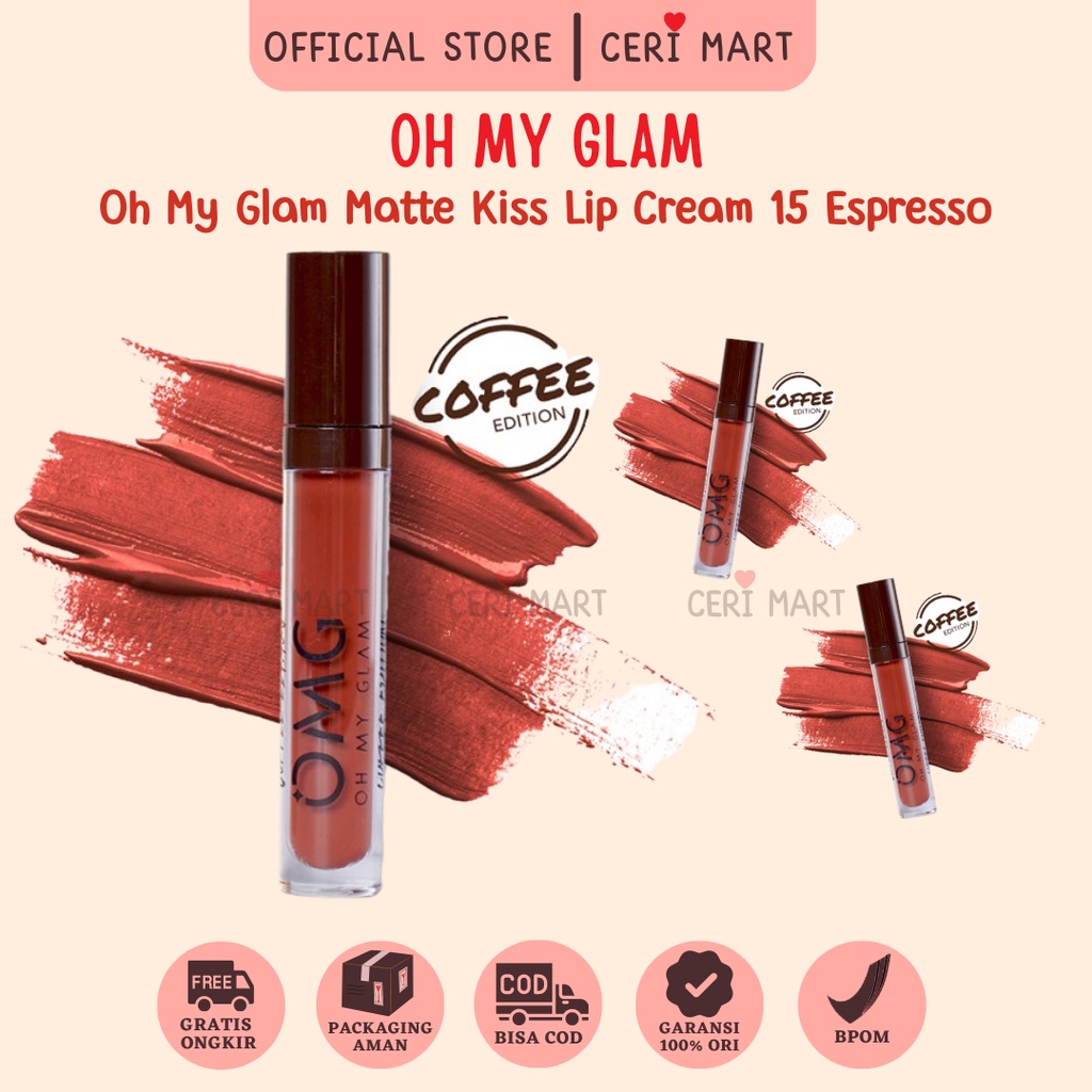 Jual OMG OH MY GLAM Matte Kiss Lip Cream 15 Espresso 3.5 g - Lipstick ...
