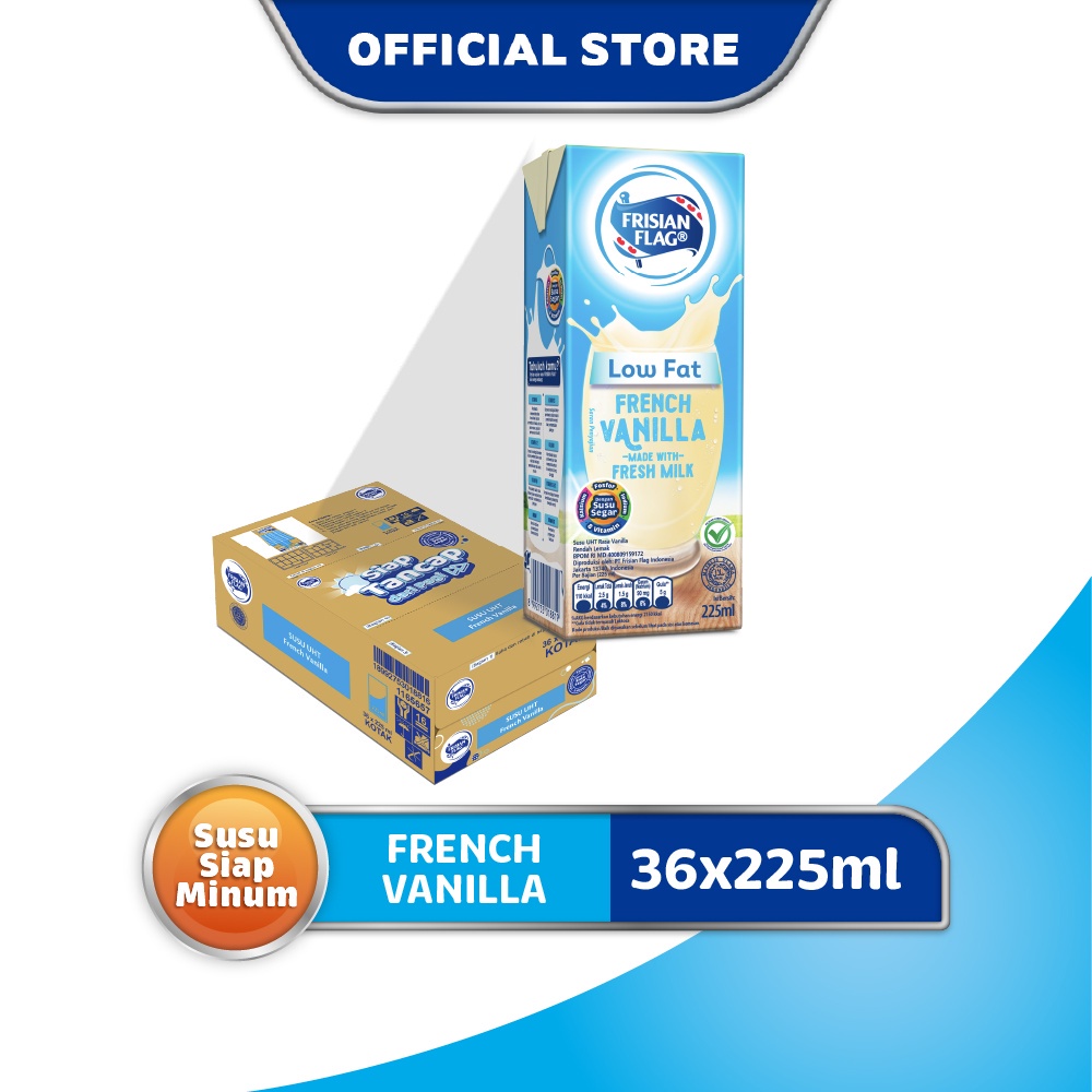 Jual Frisian Flag UHTM Lowfat French Vanilla Carton Pack 225ml x 36 ...