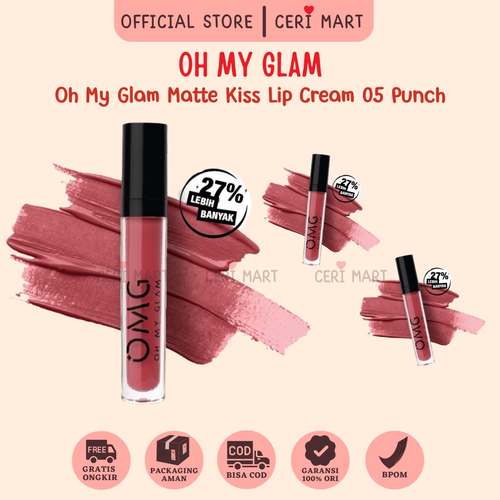 Jual OMG OH MY GLAM Matte Kiss Lip Cream 05 Punch 3.5 g - Lip Cream ...