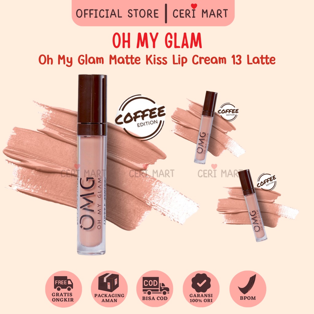 Jual OMG OH MY GLAM Matte Kiss Lip Cream 13 Latte 3.5 g - Lipstick ...