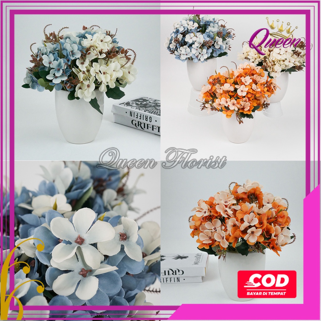 Jual Hortensia Mini Cabang 5 Bunga Hydrangea Artficial Tanaman Silk ...