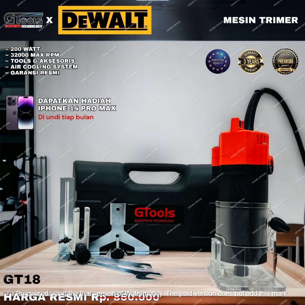 Jual DISKON 90% Mesin Profil Router Kayu Listrik DeWALT GT18 6,35mm 200W Kualitas Premium ...