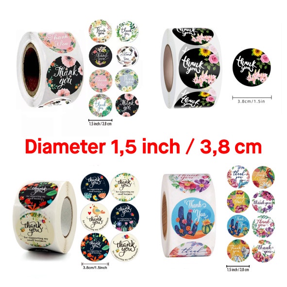 Jual Sticker Label Thank You Floral Stiker Bundar Terima Kasih Motif ...