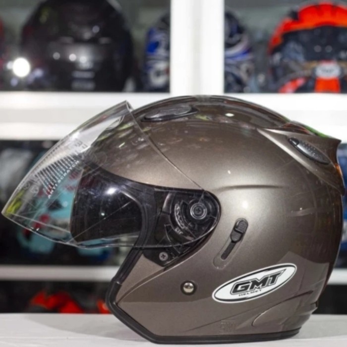 Jual HELM HALF FACE DOUBLE VISOR||GMT BLACK DOFF ||HELM MOTOR SNI ...