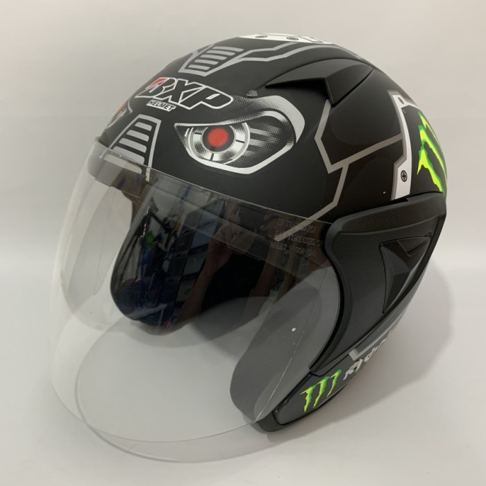 Jual Helm JP13 Monster Energy Hitam Doff Half Face Helm Dewasa SNI ...