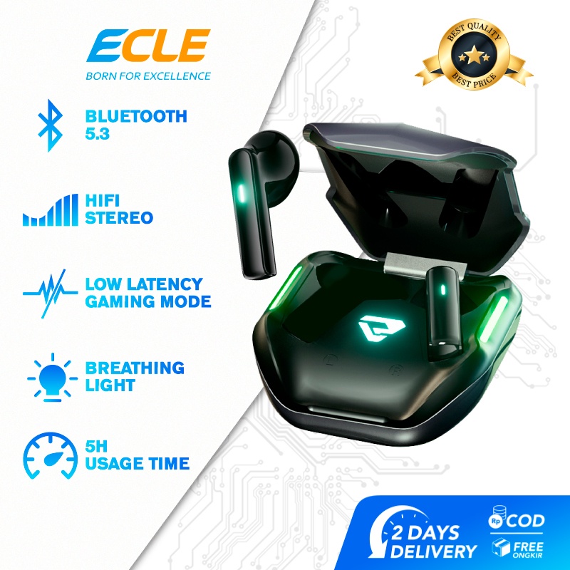 Jual COD [New Launch] ECLE TWS Gaming G2 Bluetooth Earphone 5.3 HIFI ...