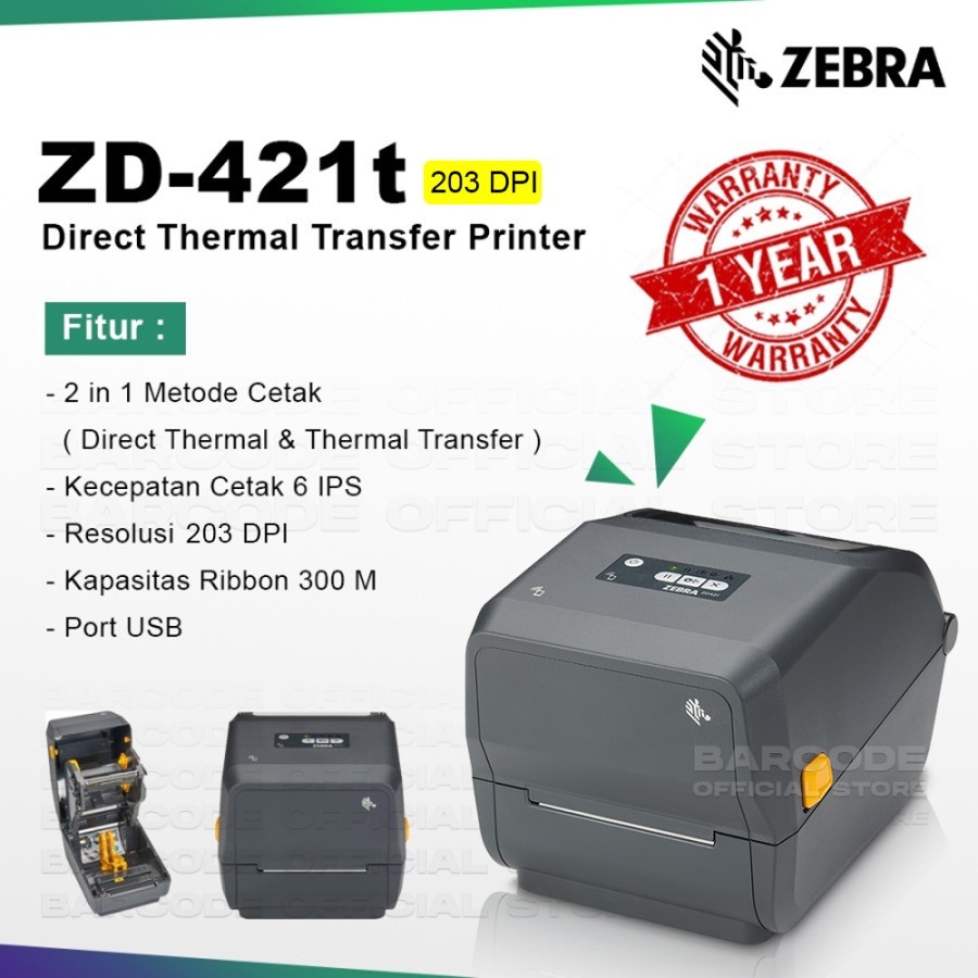Jual Printer Barcode Zebra ZD421 / ZD-421t / ZD 421 203 DPI Cetak Price ...