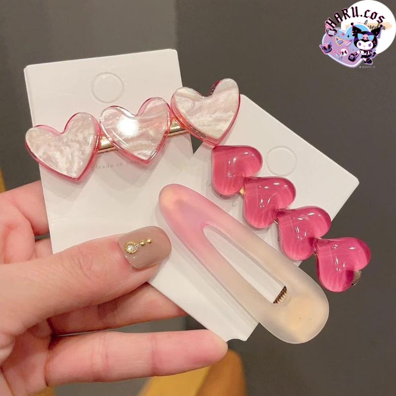 Jual jepitan poni set bentuk hati / jepit rambut korea cantik lucu ...