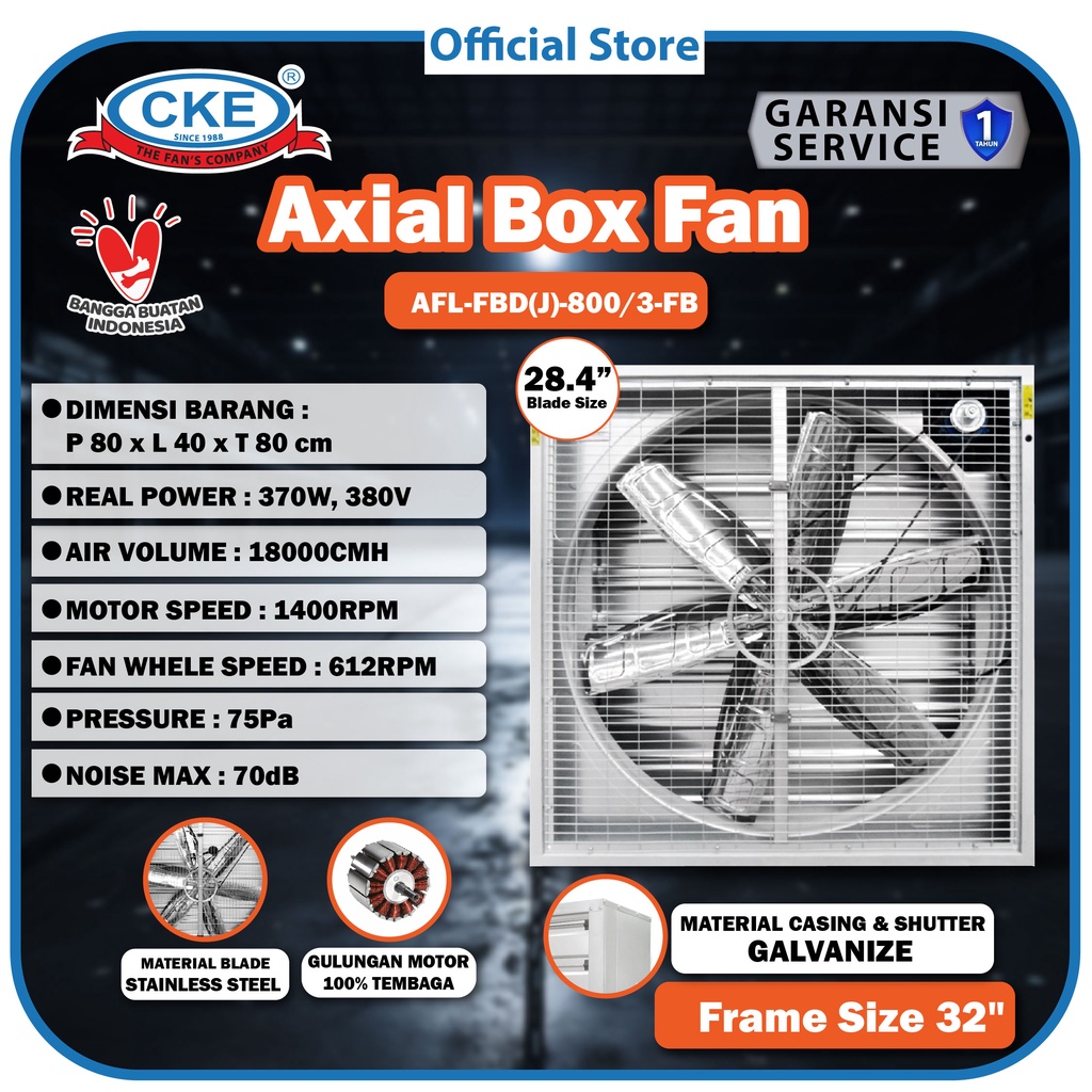 Jual CKE Axial Box Fan Low Noise AFL FBD(J) 800 3 FB 28.4 Inch | Shopee ...